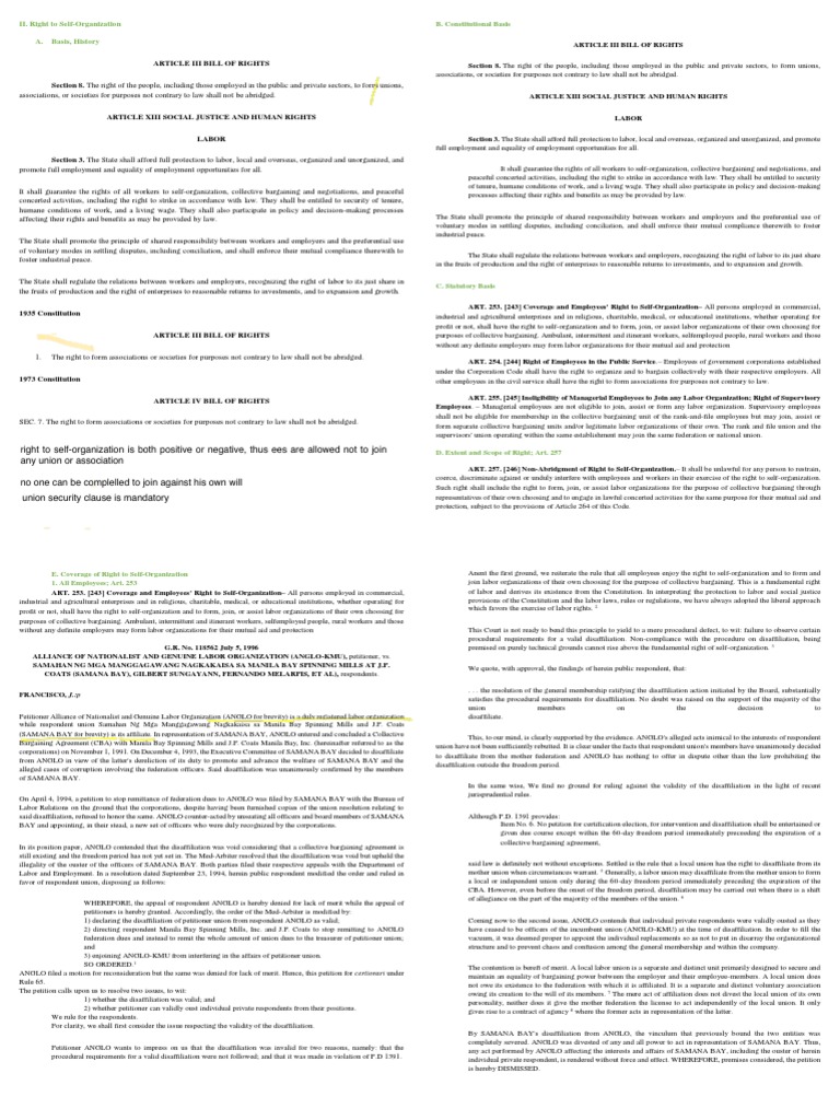 II. Right To Self Organization | PDF | Employment | Collective Bargaining