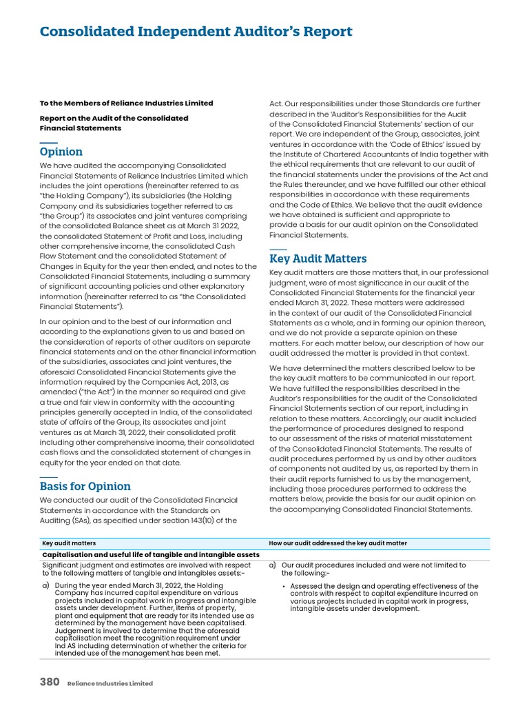 Relience 2021 2022 Consolidated | Download Free PDF | Audit | Financial ...