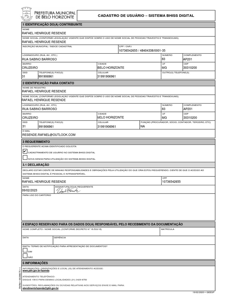 Formulário Prefeitura | PDF