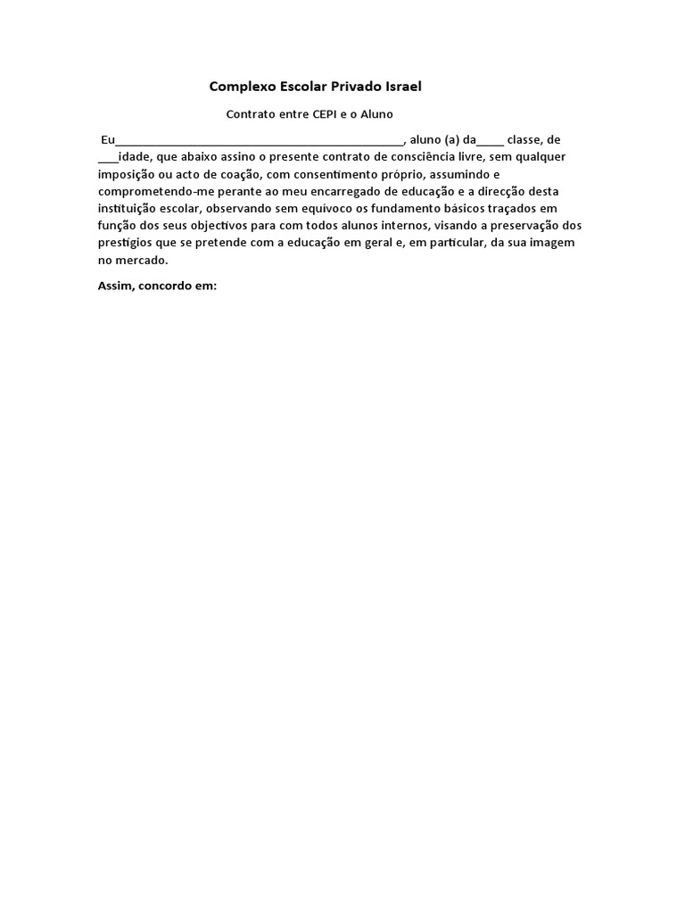 Contrato de Aluno do CEPI Benfica | PDF | Negócios | Autoajuda