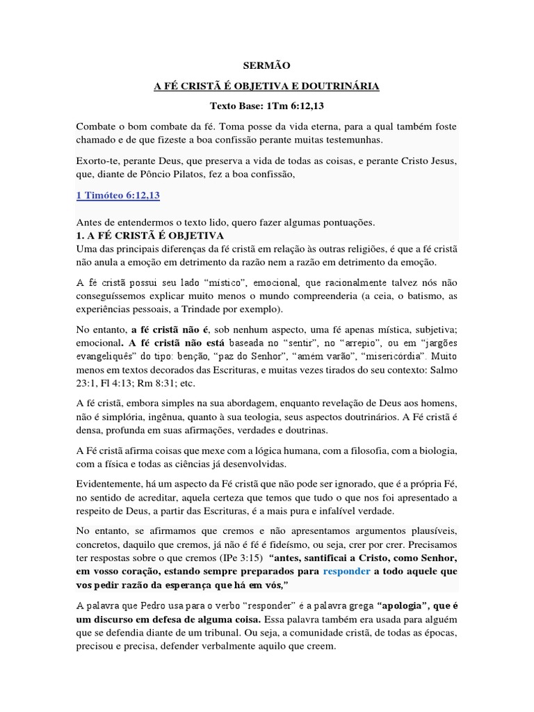 SERMÃO Sobre o Credo Apostolico | Download grátis PDF | Fé | Jesus