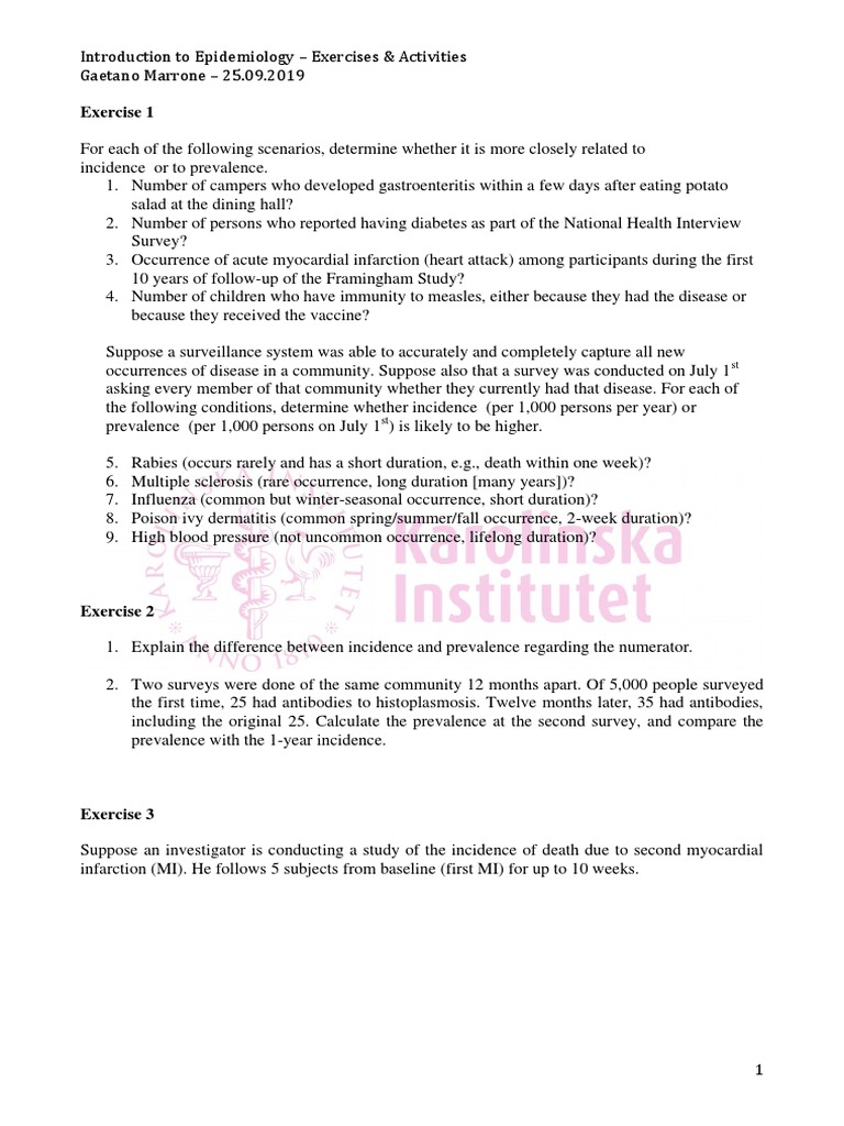 Epidemiology - Exercises. Gaetano Marrone | PDF | Incidence (Epidemiology) | Causes Of Death