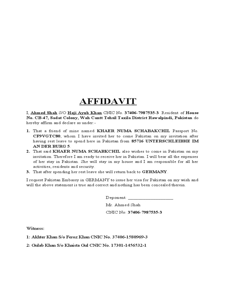Invitation Affidavit Daud Khan | PDF | Affidavit | Pakistan