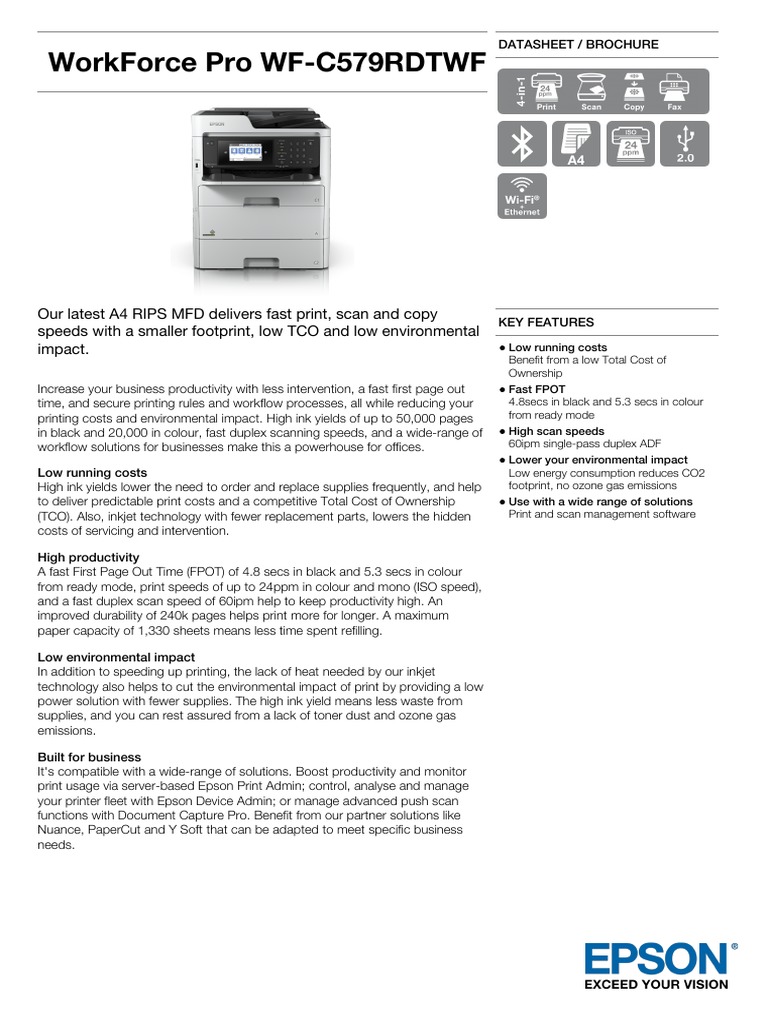 Workforce Pro WF c579rdtwf Datasheet | PDF | Image Scanner | Fax