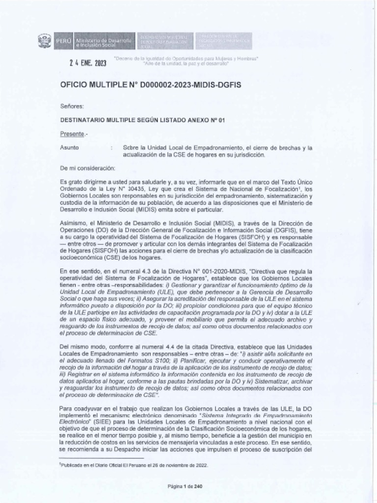 Oficio Multiple 002-2023-Dgfis | PDF
