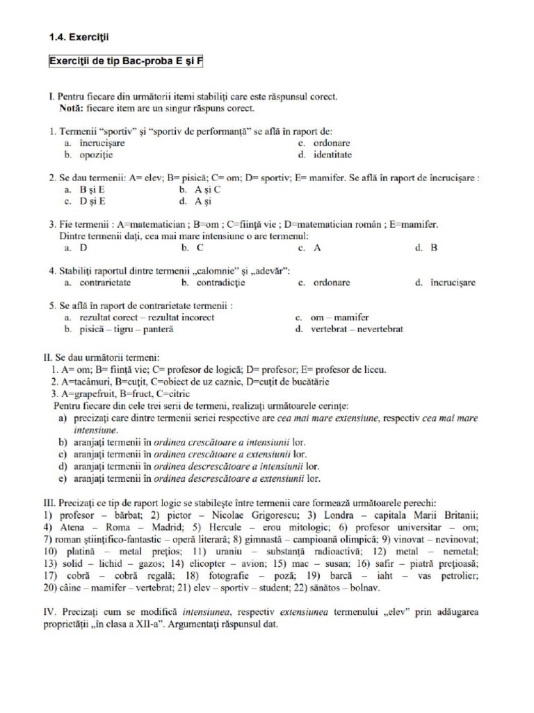 Exercitii-Raporturi Logice Intre Termeni | PDF