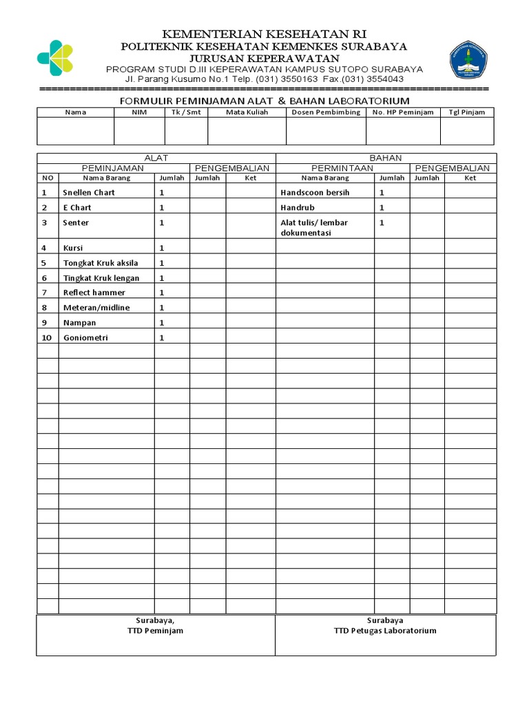 Formulir Peminjaman Alat Laboratorium 1b | PDF