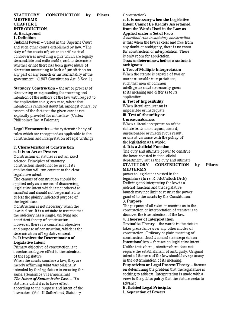 STATUTORY CONSTRUCTION by Pilares MIDTERMS | PDF | Statutory ...