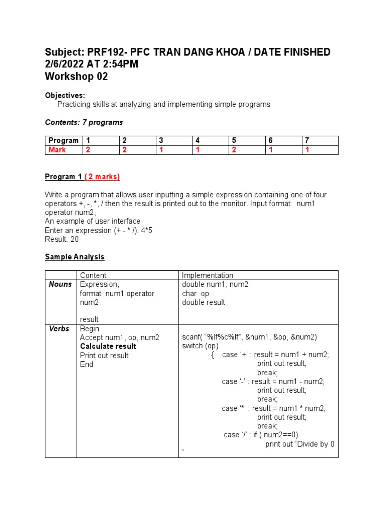 PRF192- PFC TRAN DANG KHOA | PDF | Computer Programming | Computing