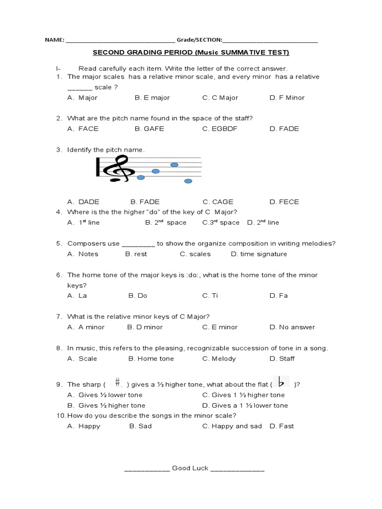 Music Summative Test - 2nd Grading S | PDF | Musical Notation | Scale ...
