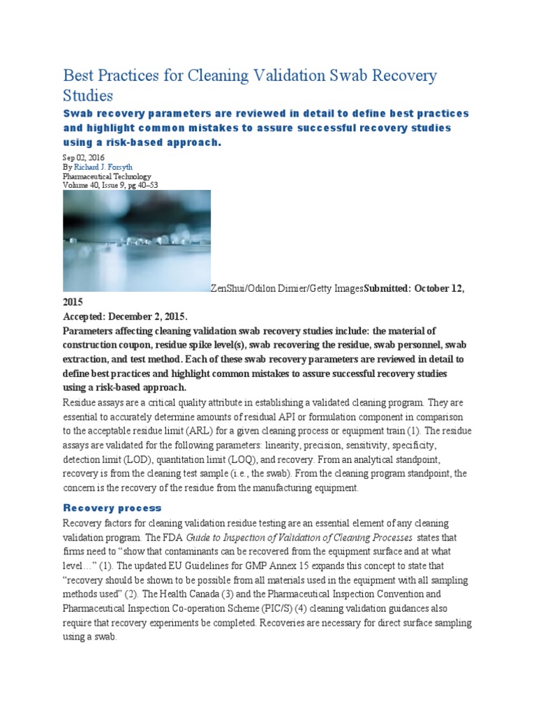 Best Practices For Cleaning Validation Swab Recovery Studies | PDF | Detection Limit | Sampling ...