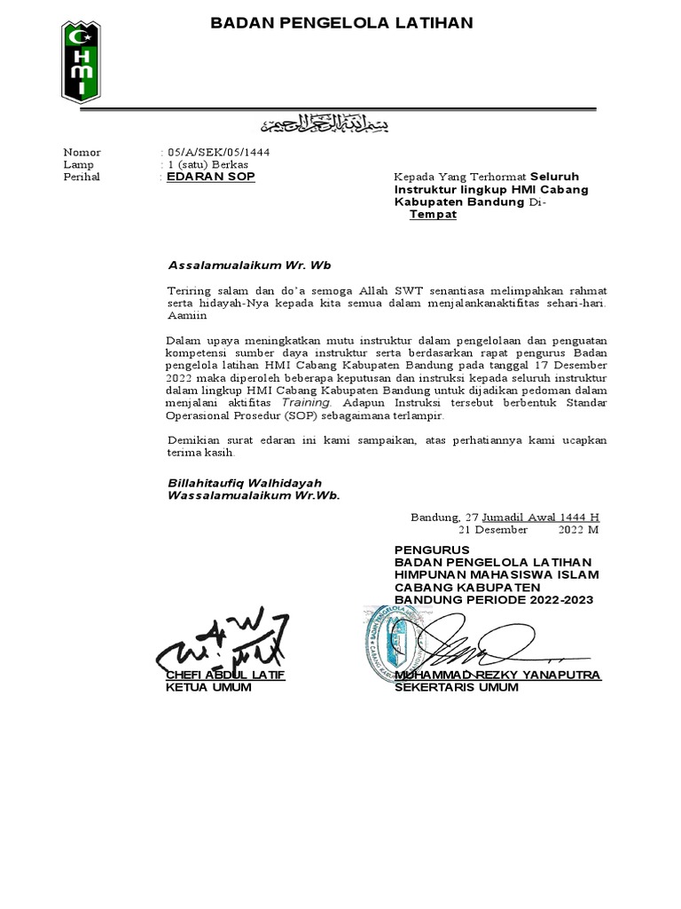 05 - Surat Edaran Sop Pengelolaan | PDF