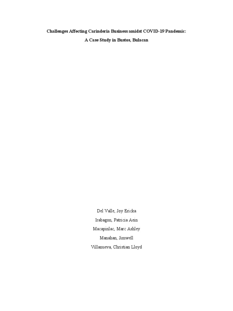 Challenges Affecting Carinderia Business Amidst Covid 19 Pandemic A