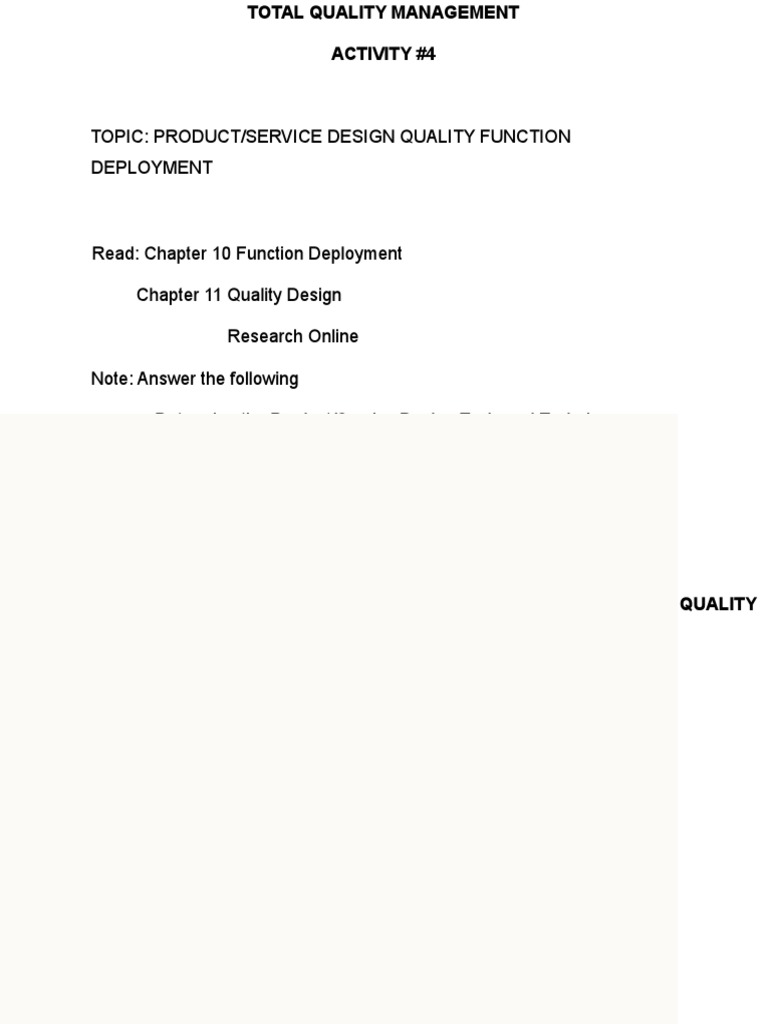 Activity #4 - TQM | PDF | Reliability Engineering | Design