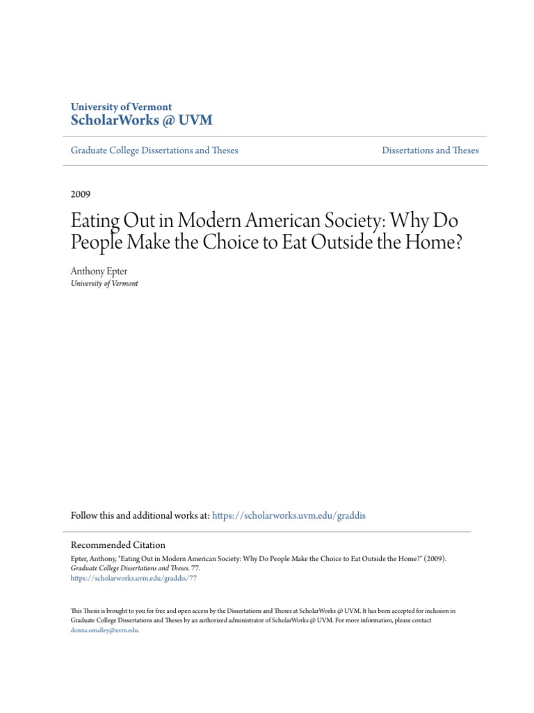 Eating Out in Modern American Society - Why Do People Make The Cho ...