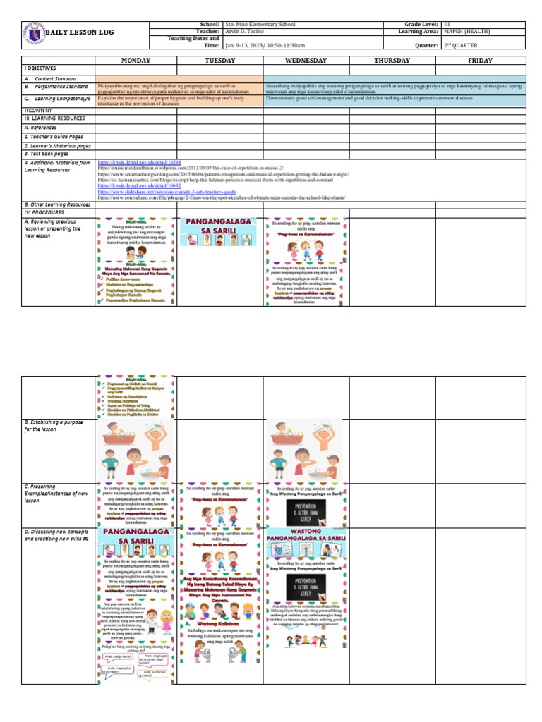 DLL Quarter 2 Week 8 Mapeh 3 (Health) | PDF | Teachers | Learning