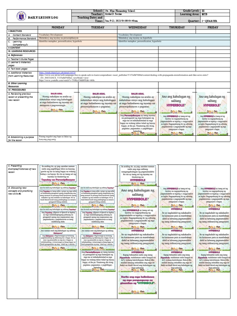 DLL Quarter 2 Week 8 MTB 3 | PDF | Teachers | Pedagogy