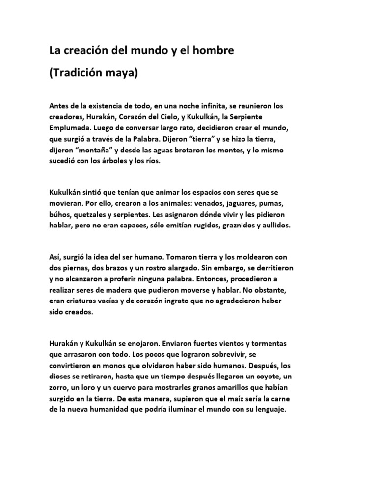 Mito maya de la creación del hombre | PDF
