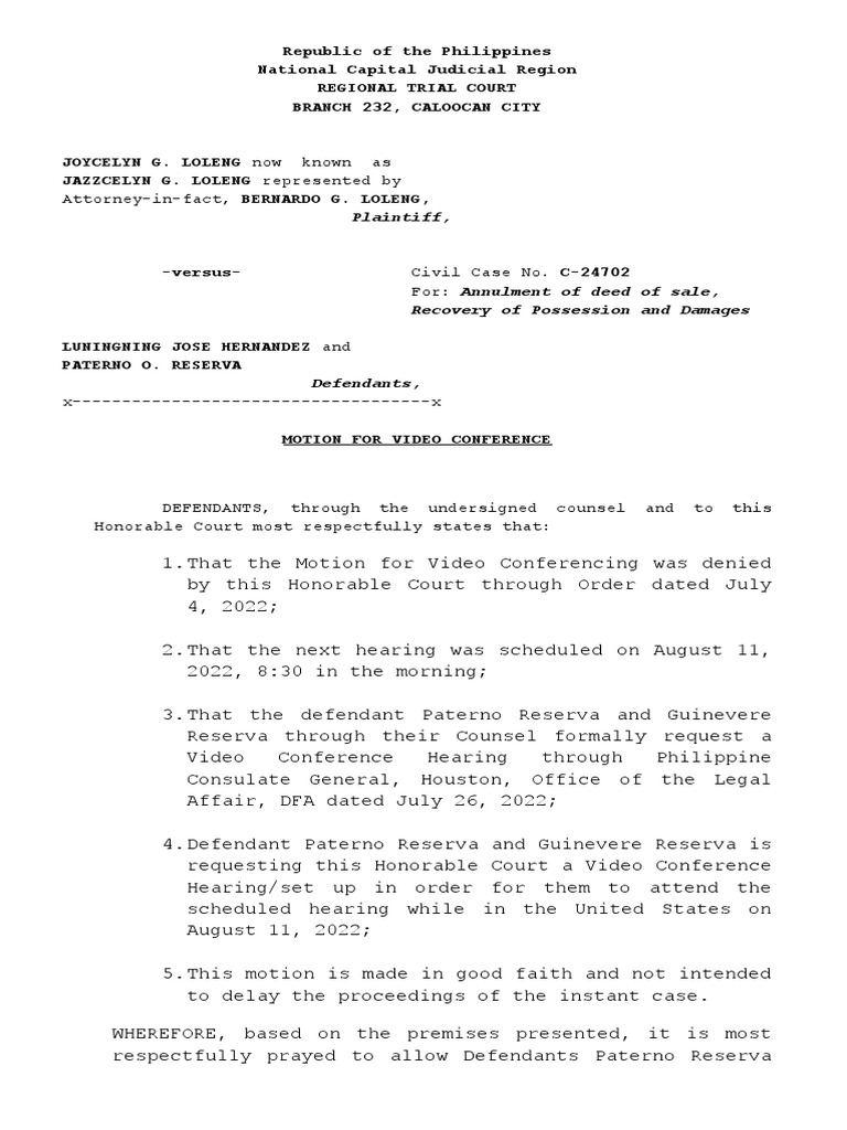 Motion For Video Conference | PDF