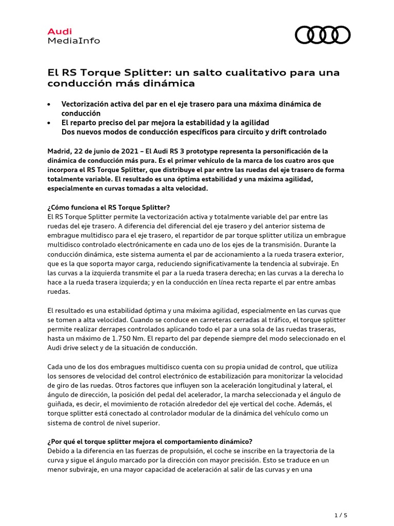 El RS Torque Splitter | PDF | Eje | Audi