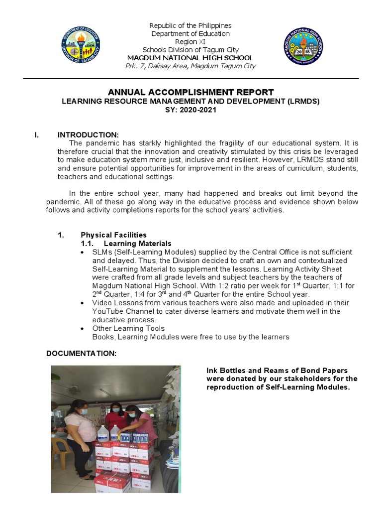 Accomplishment Report-Lrmds | PDF | Teachers | Cognition