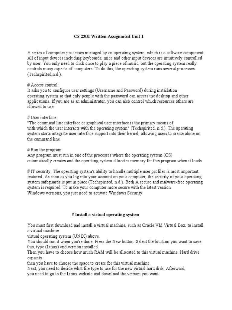 CS 2301 Written Assignment Unit 1 | PDF | Operating System | Graphical User Interfaces
