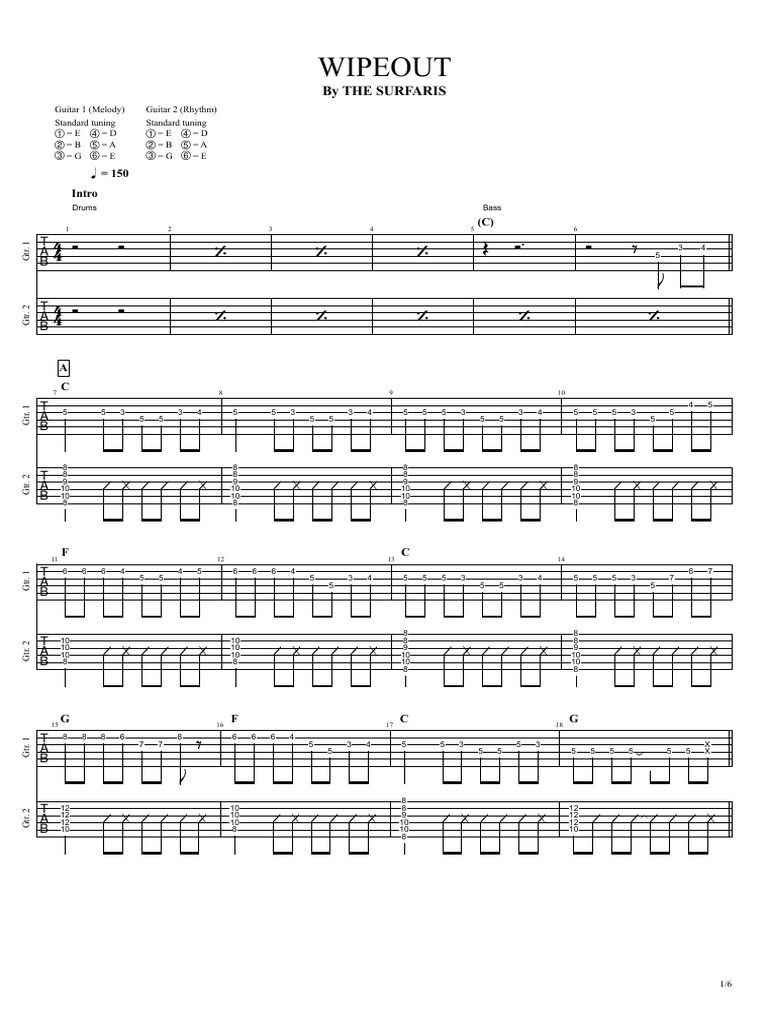 The Surfaris - WIPEOUT - GuitarTAB | PDF | Musical Instruments ...