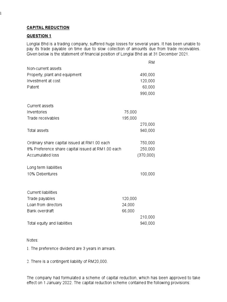 Far320 Capital Reduction Exercises | PDF | Balance Sheet | Dividend
