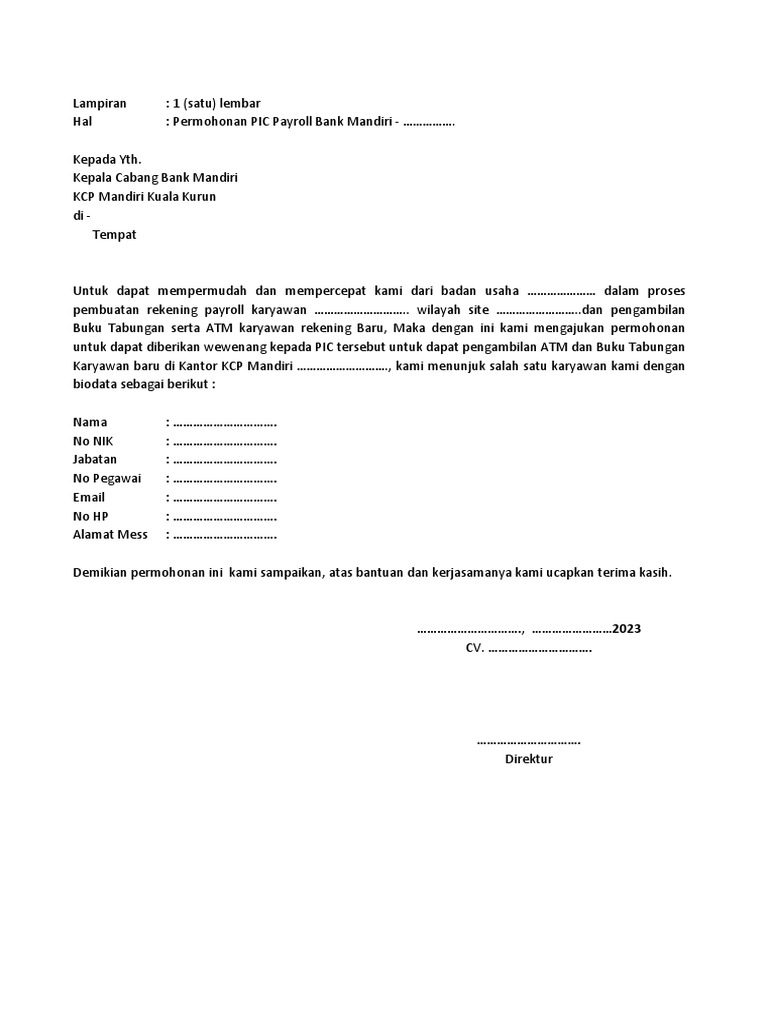 Contoh Surat Tugas Penunjukan PIC Payrol | PDF