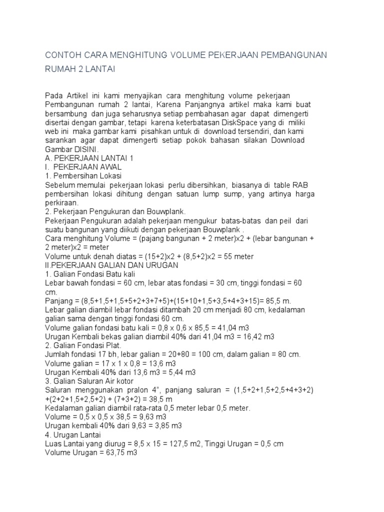 Menghitung Volume Pekerjaan Rumah 2 Lantai | PDF
