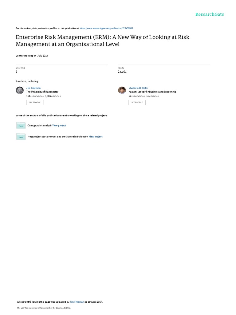 Enterprise Risk Management (ERM) : A New Way of Looking at Risk ...