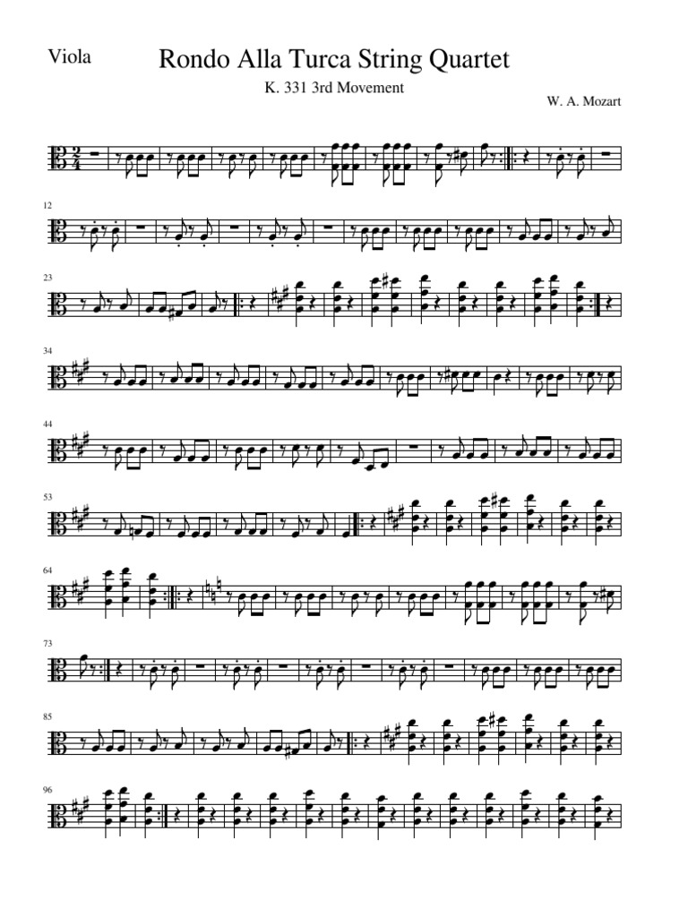 Rondo Alla Turca String Quartet-Viola | PDF | Compositions | Musical Keys