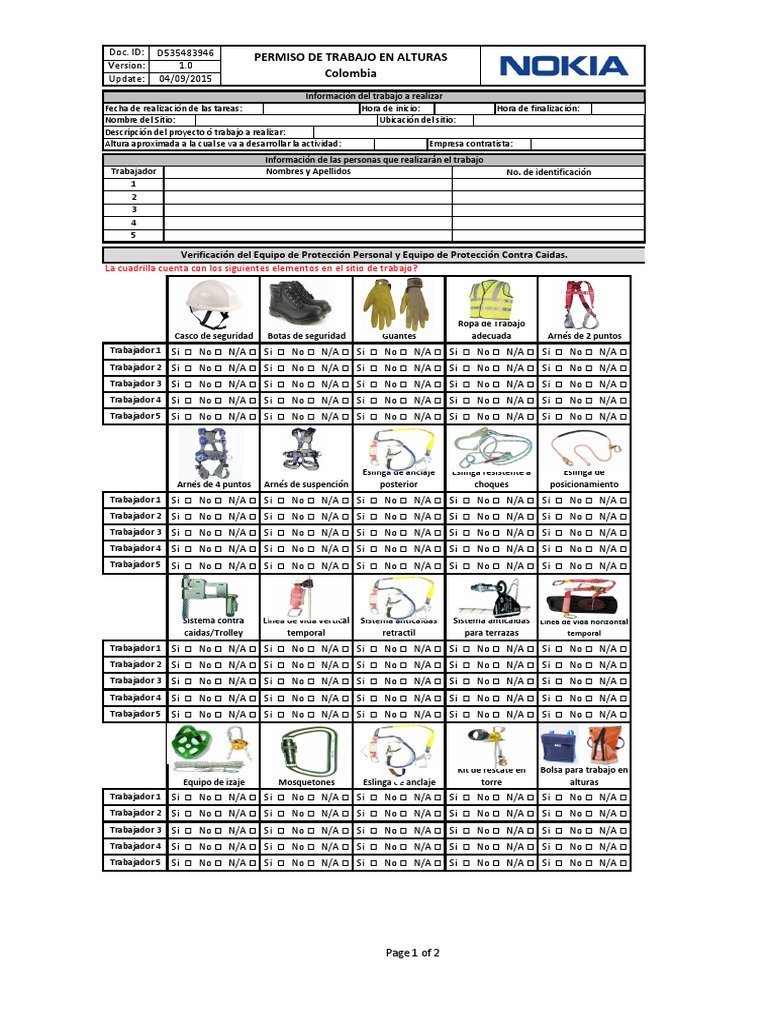 Permiso de Trabajo en Alturas | PDF