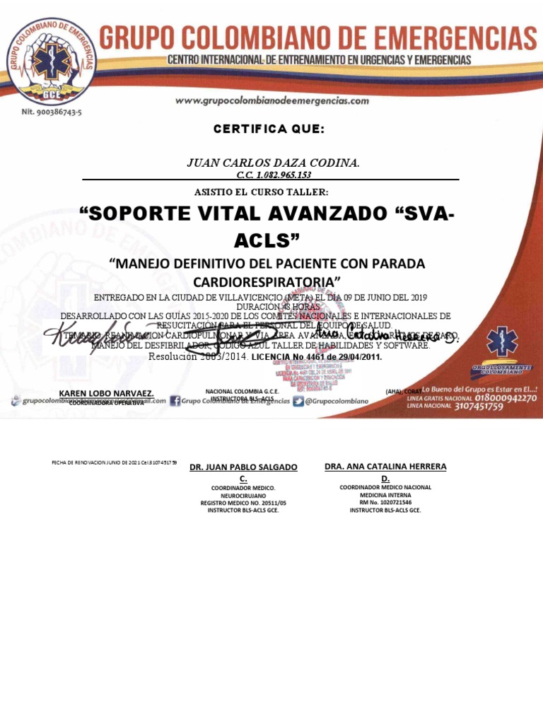 Certificado Acls Juan 1 PDF | PDF