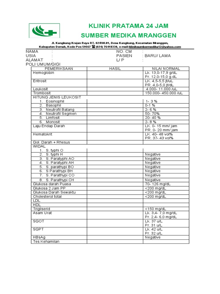 Form Hasil Lab KSM | PDF