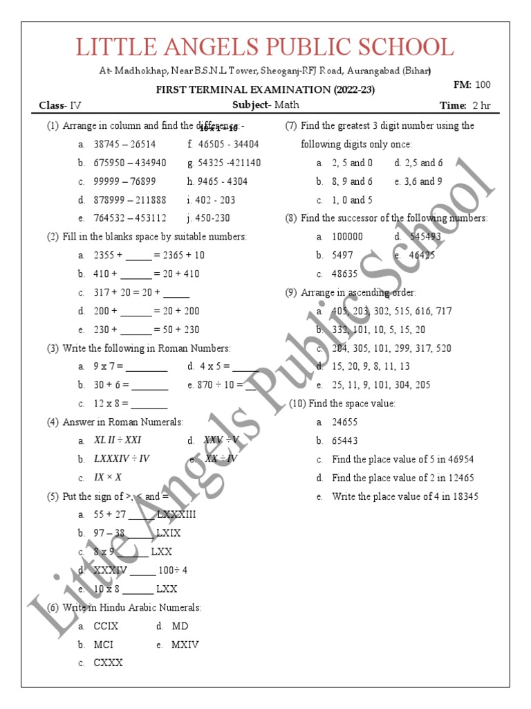 Class-IV (Math) | PDF | Mathematics