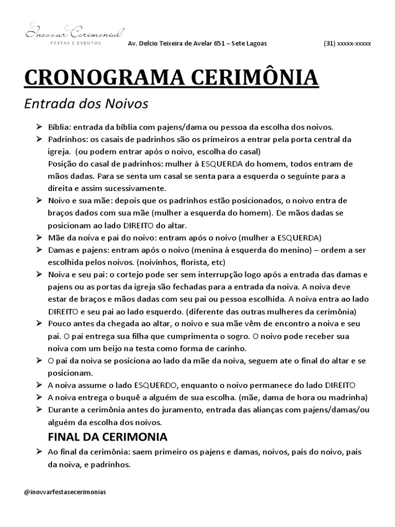 Cronograma Cerimonia Casamento | PDF Cronograma Cerimonia Casamento | PDF