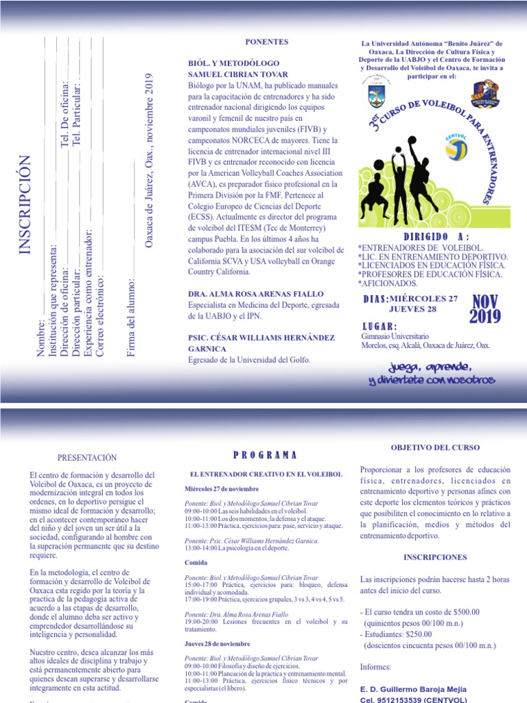 Tercer Curso de Voleibol para Entrenadores 2019 | PDF