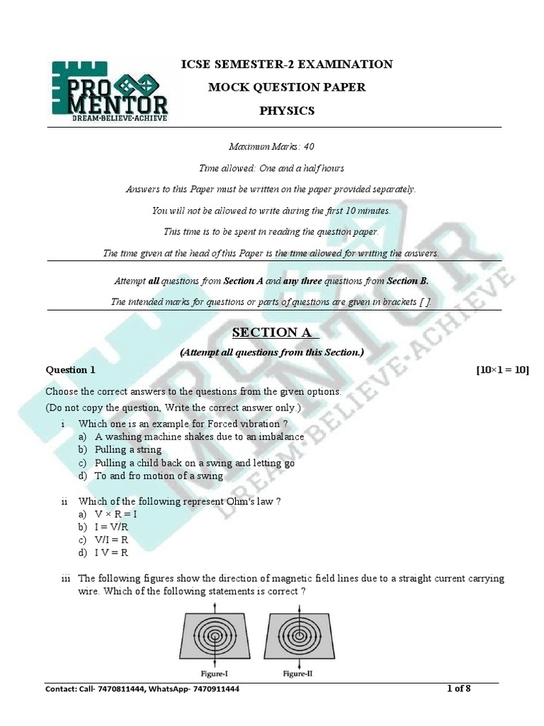 ICSE Mock Test 2 - Physics | PDF | Electric Current | Neutron