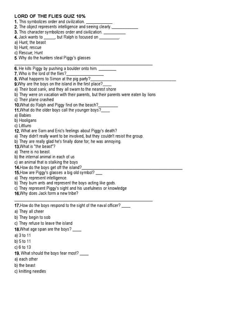 Lord of The Flies Quiz Extra | PDF