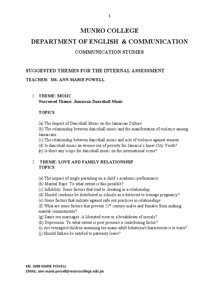 COMMUNICATION STUDIES SUGGESTED THEMES & TOPIC FOR THE INTERNAL ...