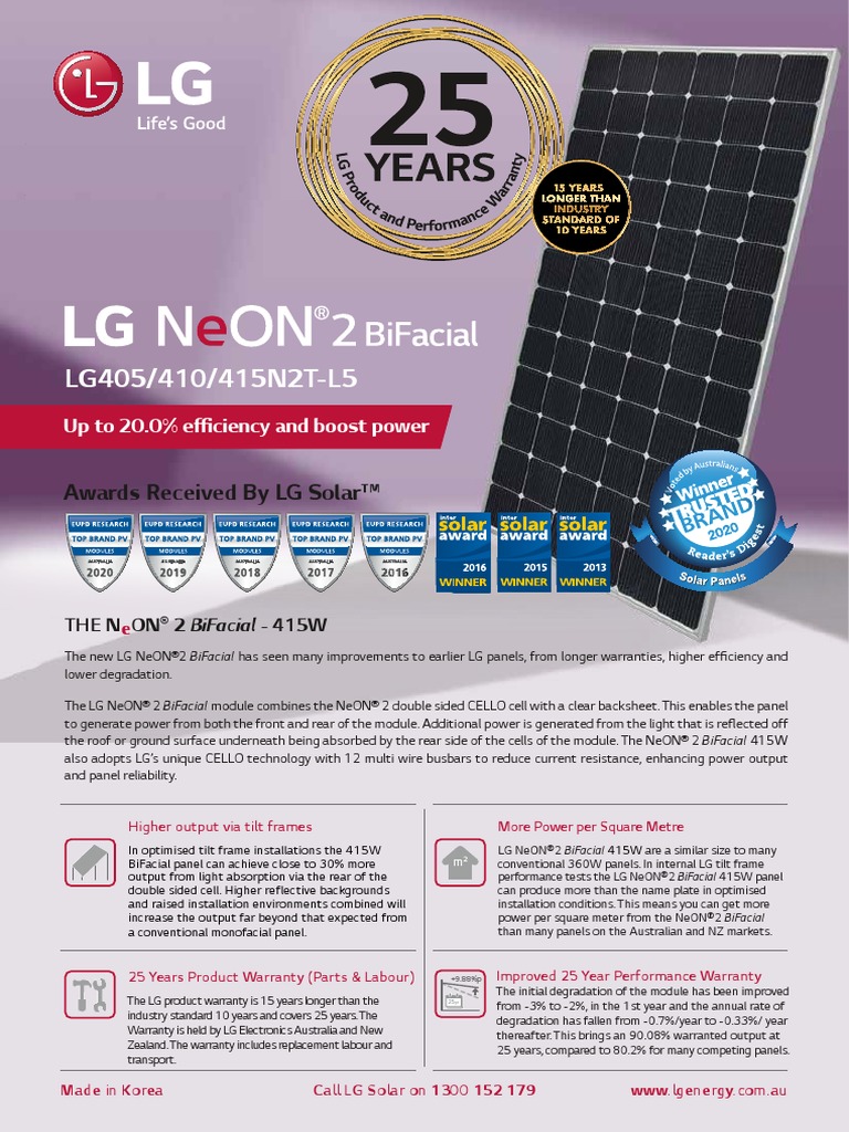 LG NeON® 2 BiFacial (405-410-415N2T-L5) | PDF