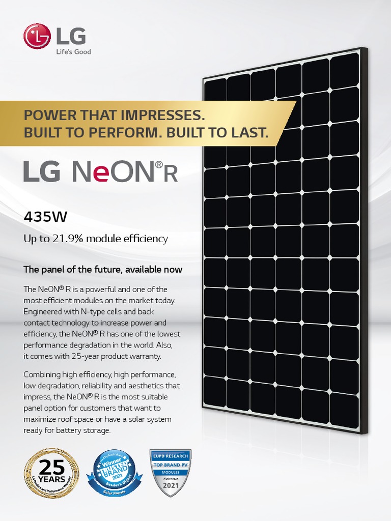 LG NeON® R (LG435QAC-A6) | Download Free PDF | Solar Panel | Solar Cell