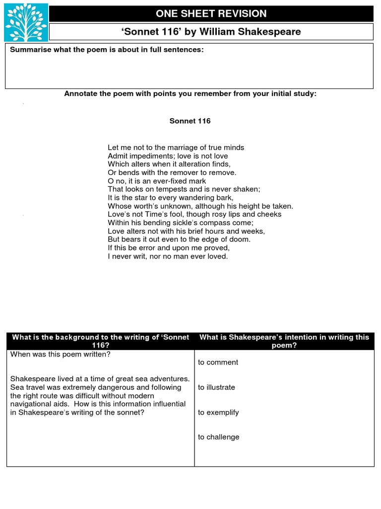 Sonnet 116 One Sheet Revision | PDF | Linguistics | Sonnets