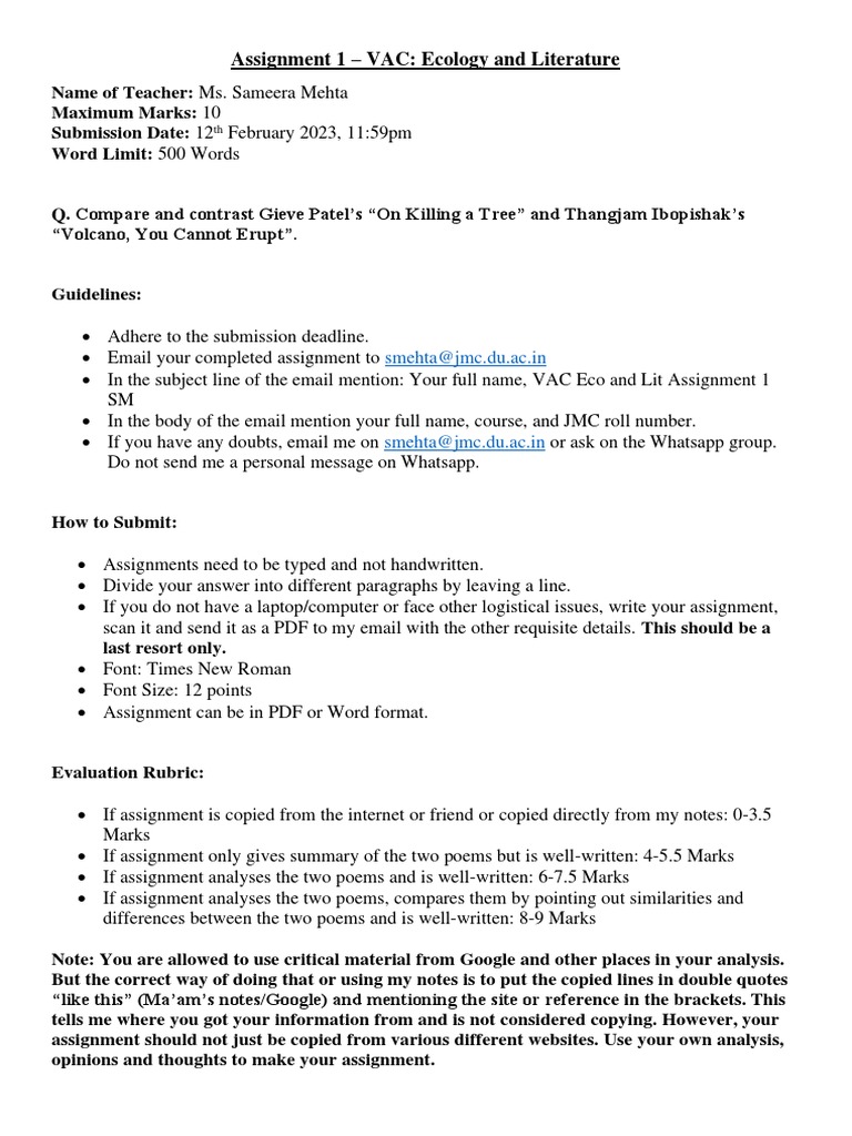 Assignment 1 SM VAC Eco&Lit | PDF