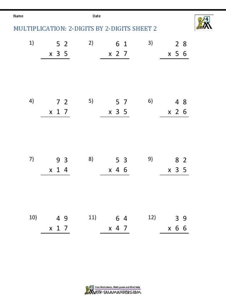 Multiplication 2 Digits by 2 Digits 2 | PDF