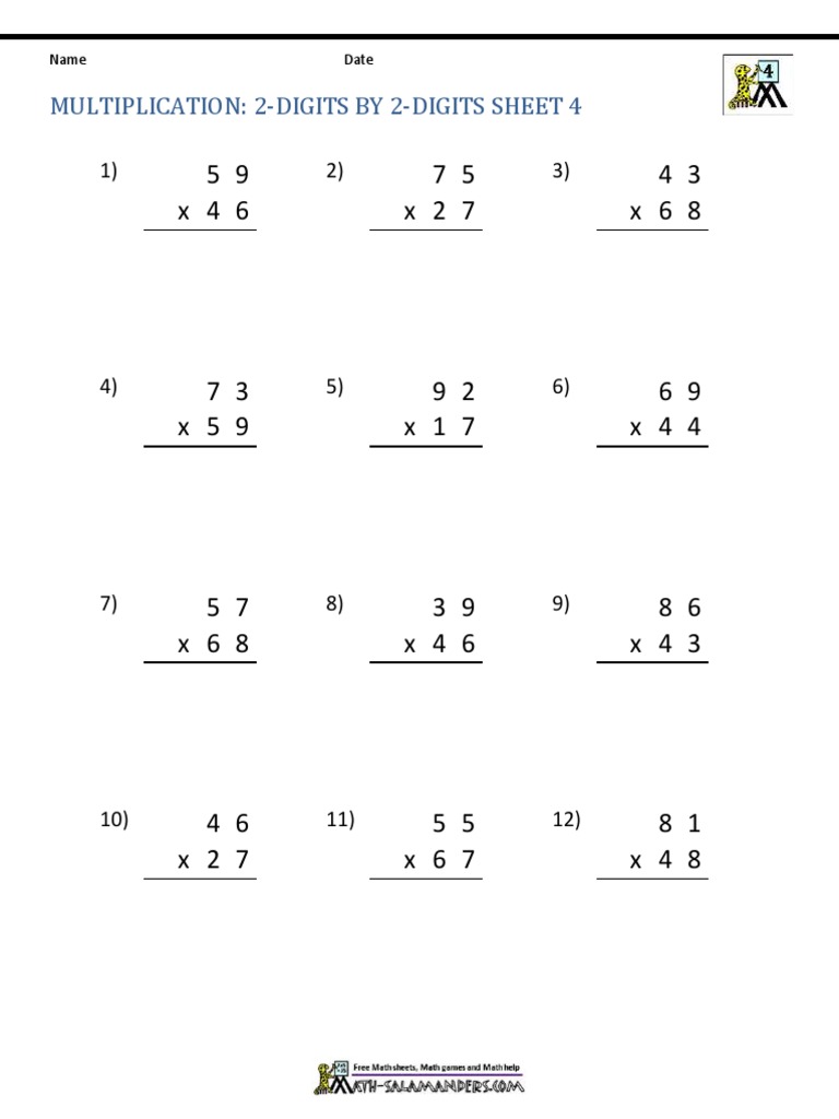 Multiplication 2 Digits by 2 Digits 4 | PDF