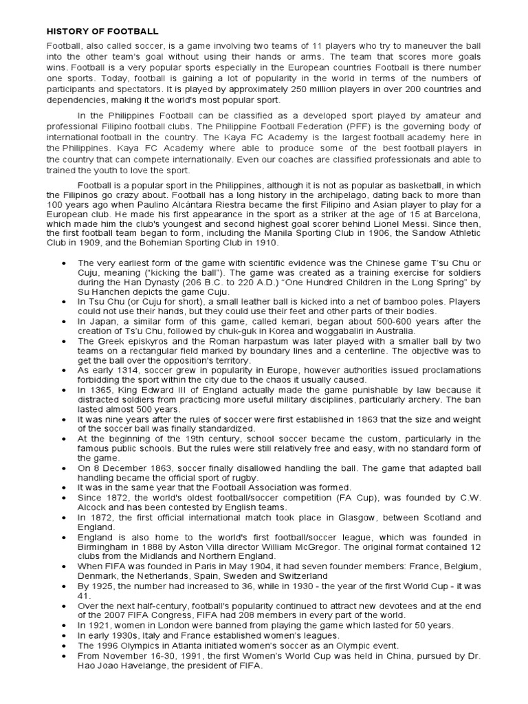 History of Football | Download Free PDF | Hand | Association Football