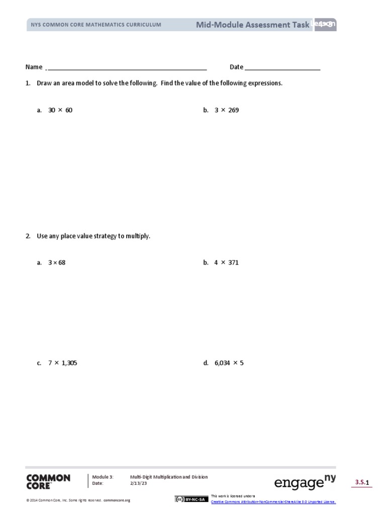 Math g4 m3 Mid Module Assessment | PDF | Numbers | Area