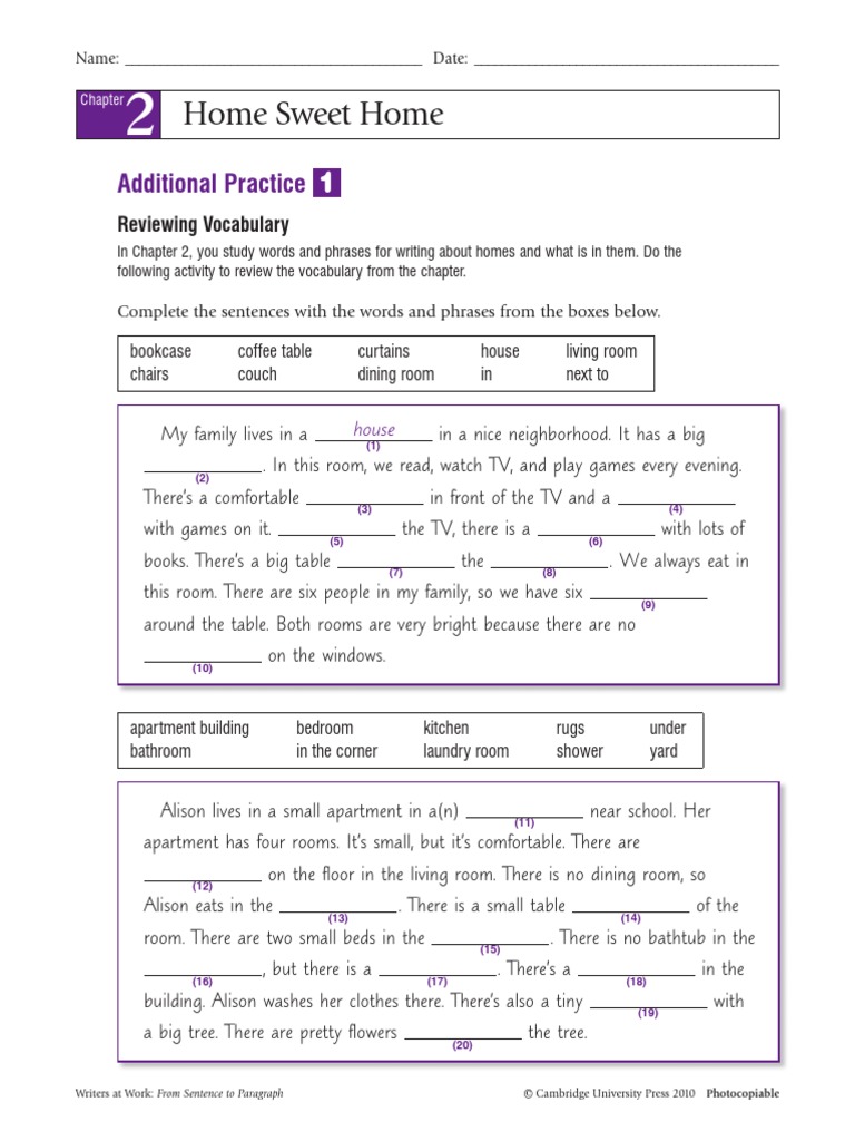 Writers at Work Chapter2 From Sentence To Paragraph Additional Practice ...